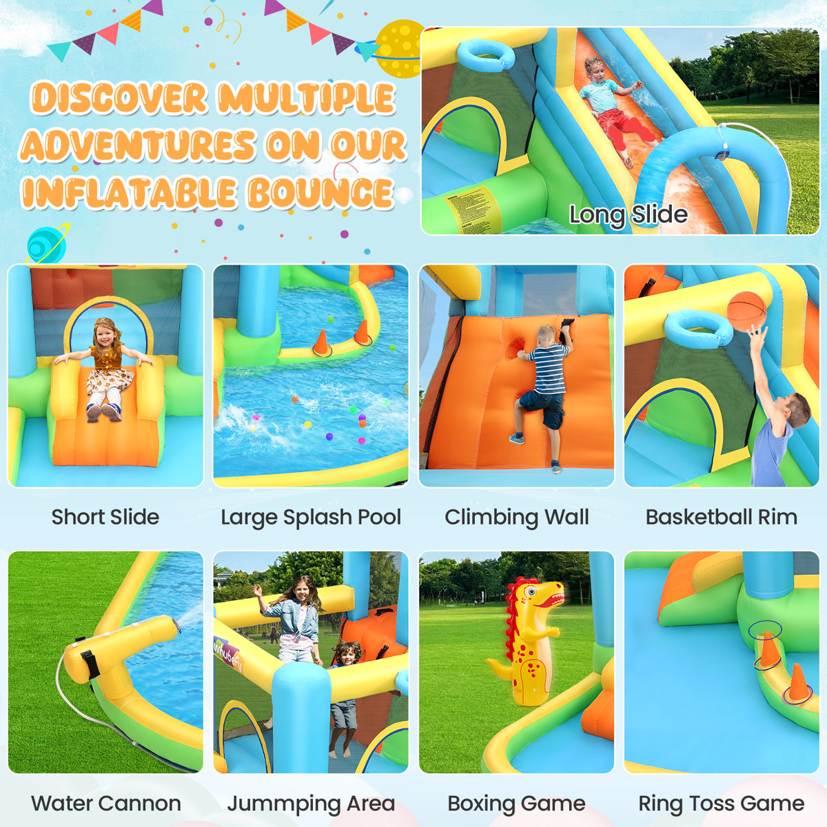 Himimi 13'X12' Kids Bounce House Water Slide For Kids 3-12,Bouncer Blast 12-In-1 Inflatable ...